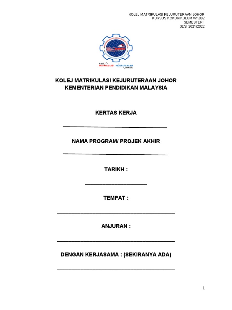 FORMAT KERTAS KERJA CLO1 PROJEK AKHIR Koko | PDF