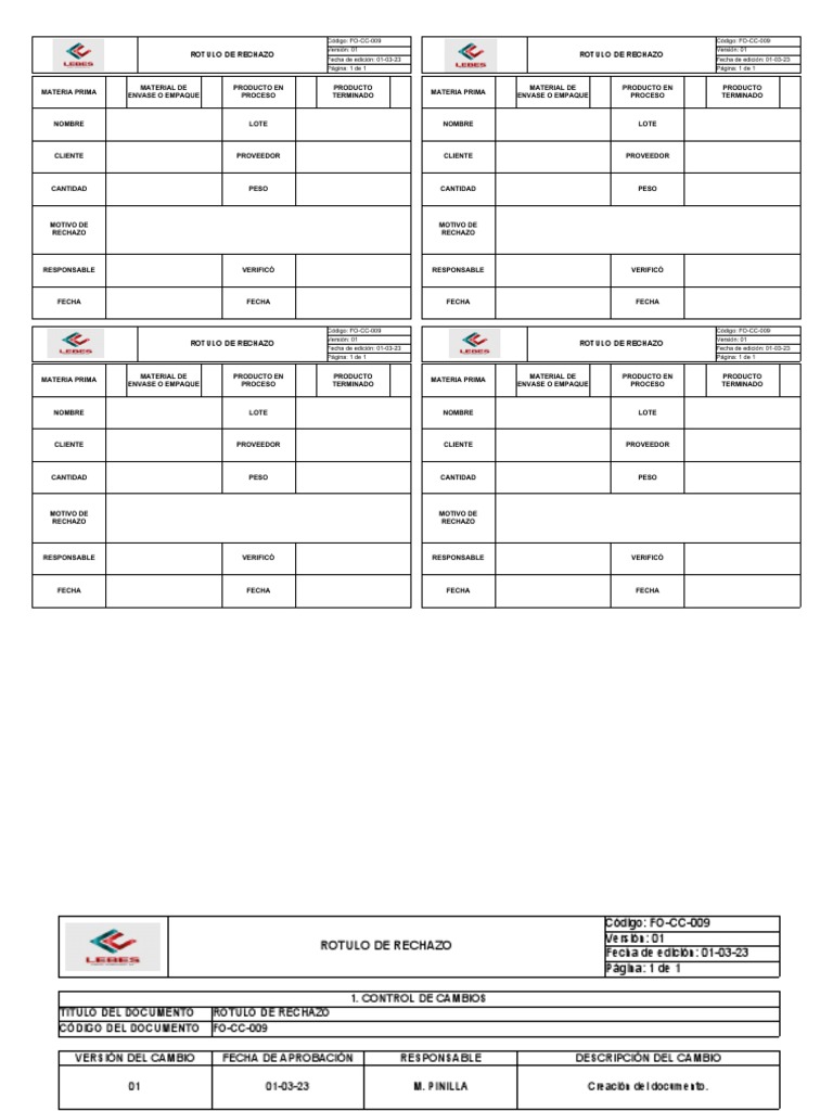 Formato de Rechazo de Producto | PDF | Informática