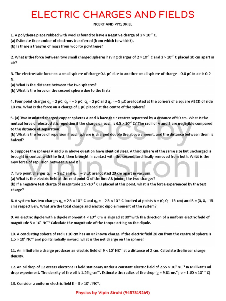 ELECTRIC CHARGES AND FIELDS (Pyq) | PDF | Electric Field | Electrostatics
