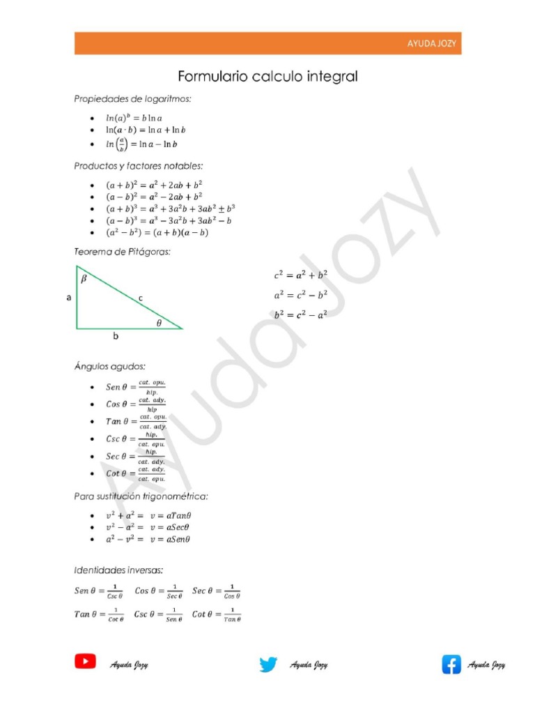Formulario Completo de Integrales | PDF