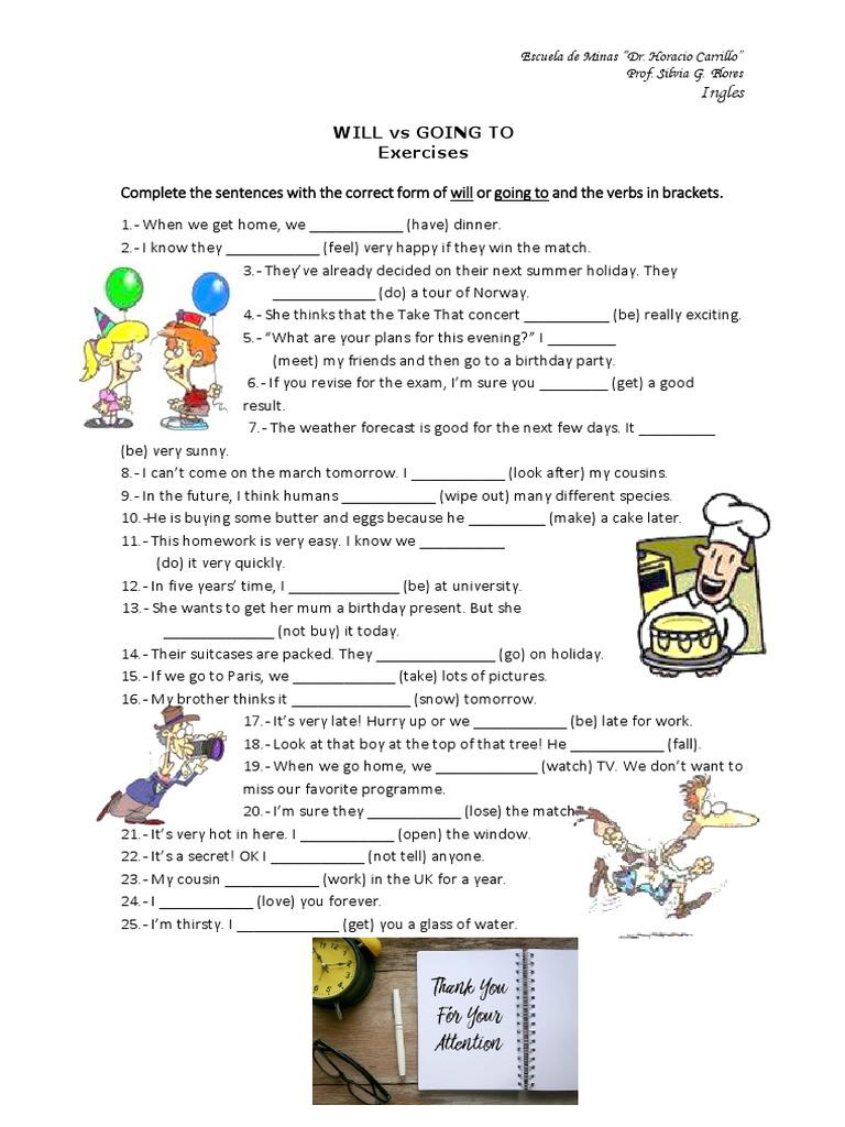 Will vs Going To Exercises Worksheet | PDF