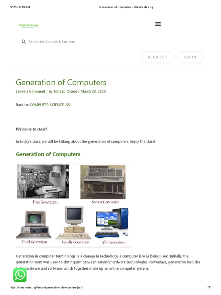 Generation of Computers - ClassNotes - NG | PDF | Integrated Circuit ...