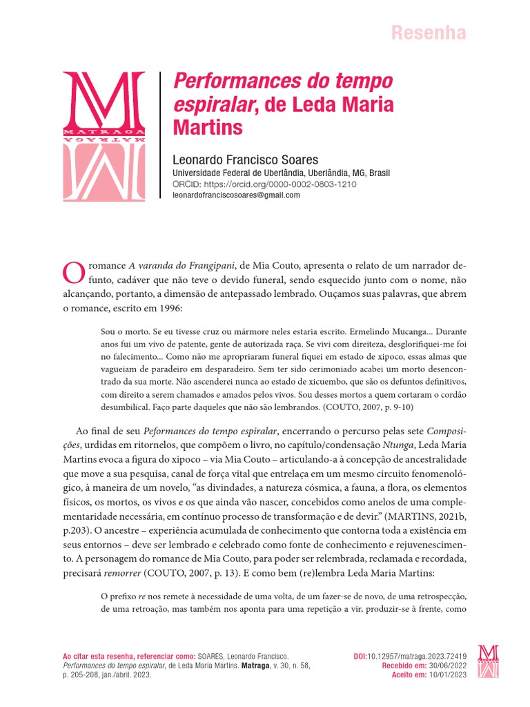Performances Do Tempo Espiralar, de Leda Maria Martins Por LEANDRO ...
