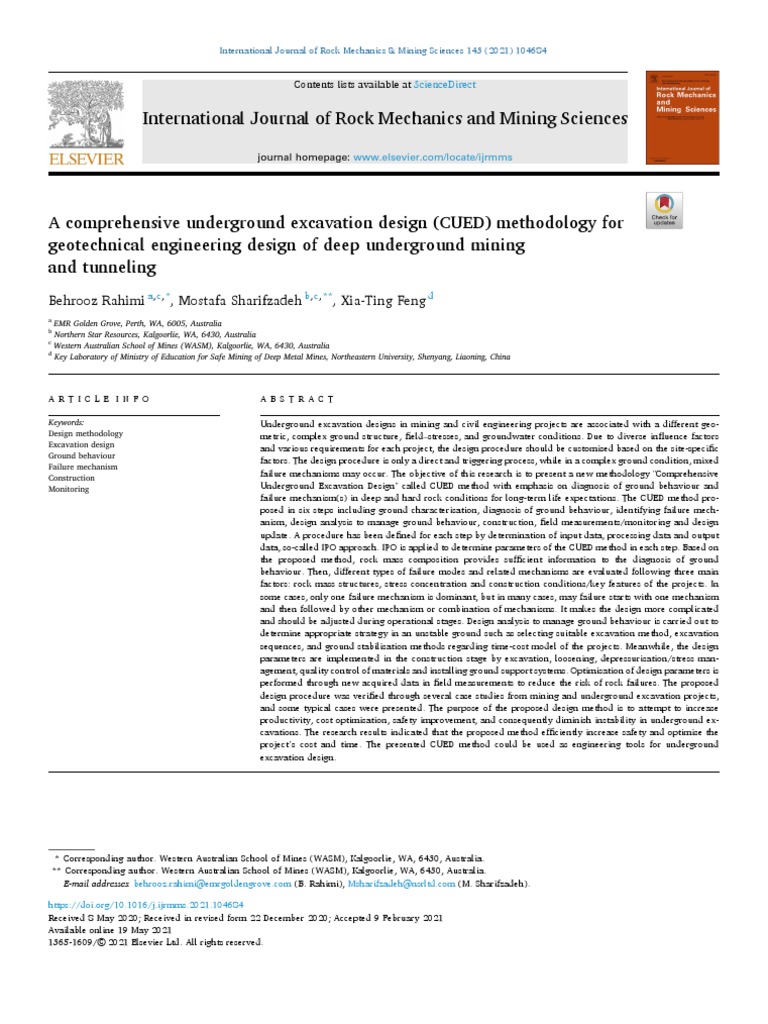 A Comprehensive Underground Excavation Design (CUED) Methodology For ...