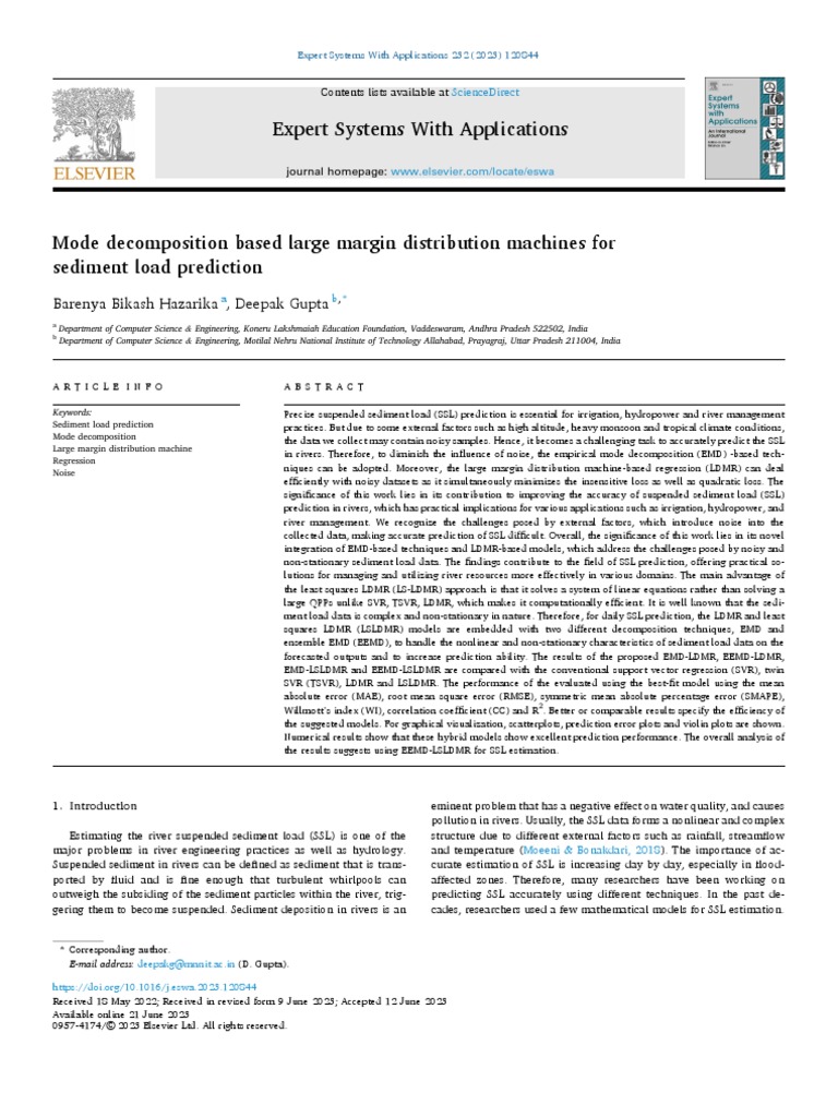 Mode Decomposition Based Large Margin Distribution Machines For Sediment Load Prediction ...