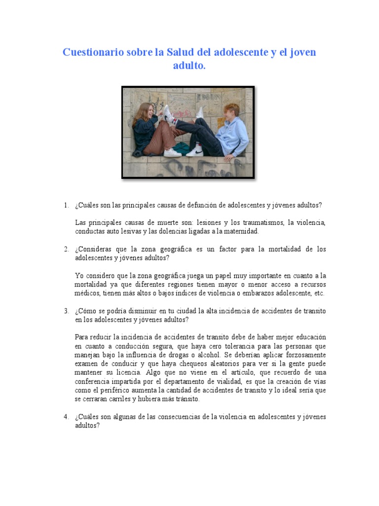 Cuestionario Sobre La Salud Del Adolescente y El Joven Adulto | PDF | Adolescencia | Juventud
