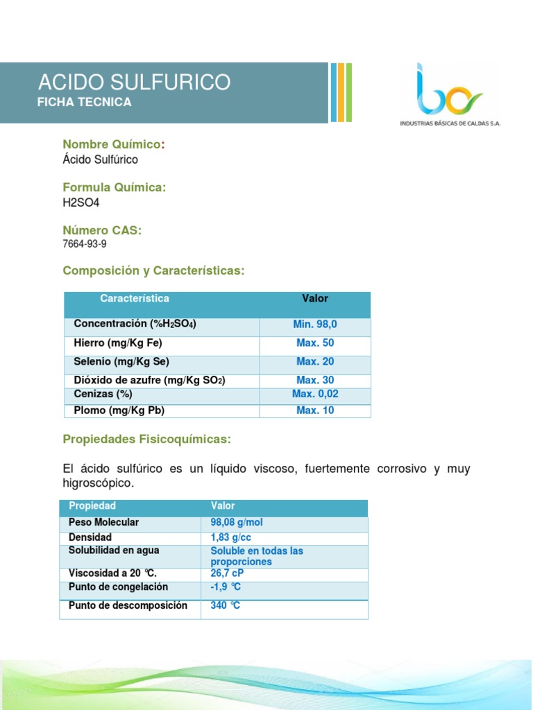 FICHA-TECNICa Industrias Basicas | PDF | Ácido sulfúrico | Ácido