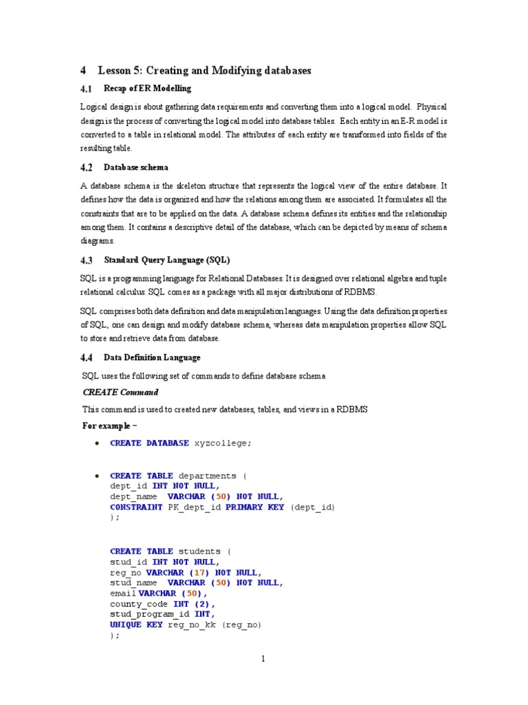 Lesson-05 - Creating and Modifying Databases | Download Free PDF ...