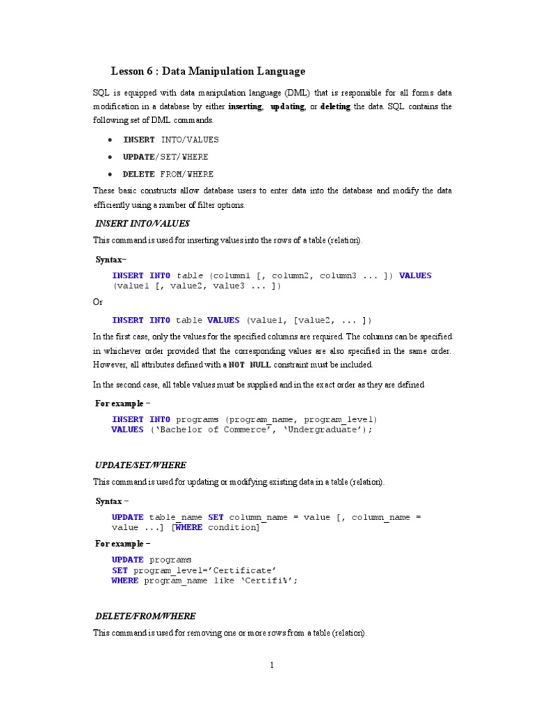 Lesson06-Data Manipulation Language | PDF