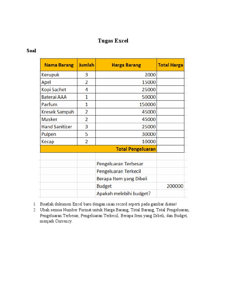 Panduan Tugas Excel: Rumus dan Format | PDF