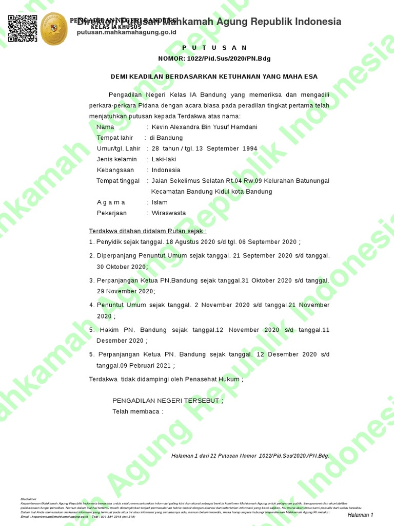 Putusan 1022 Pid - Sus 2020 PN BDG 20230419060102 | PDF