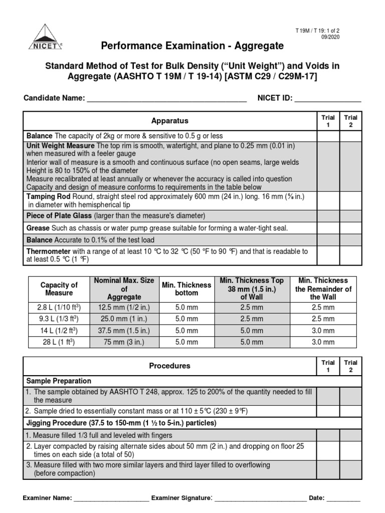 Aashto T 19m-t 19-14 | PDF | Density | Physical Sciences