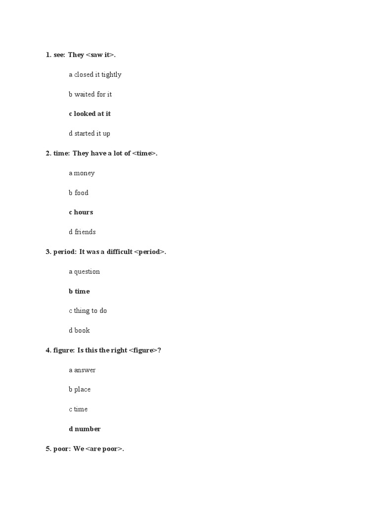 Receptive Vocabulary Test Keys | PDF