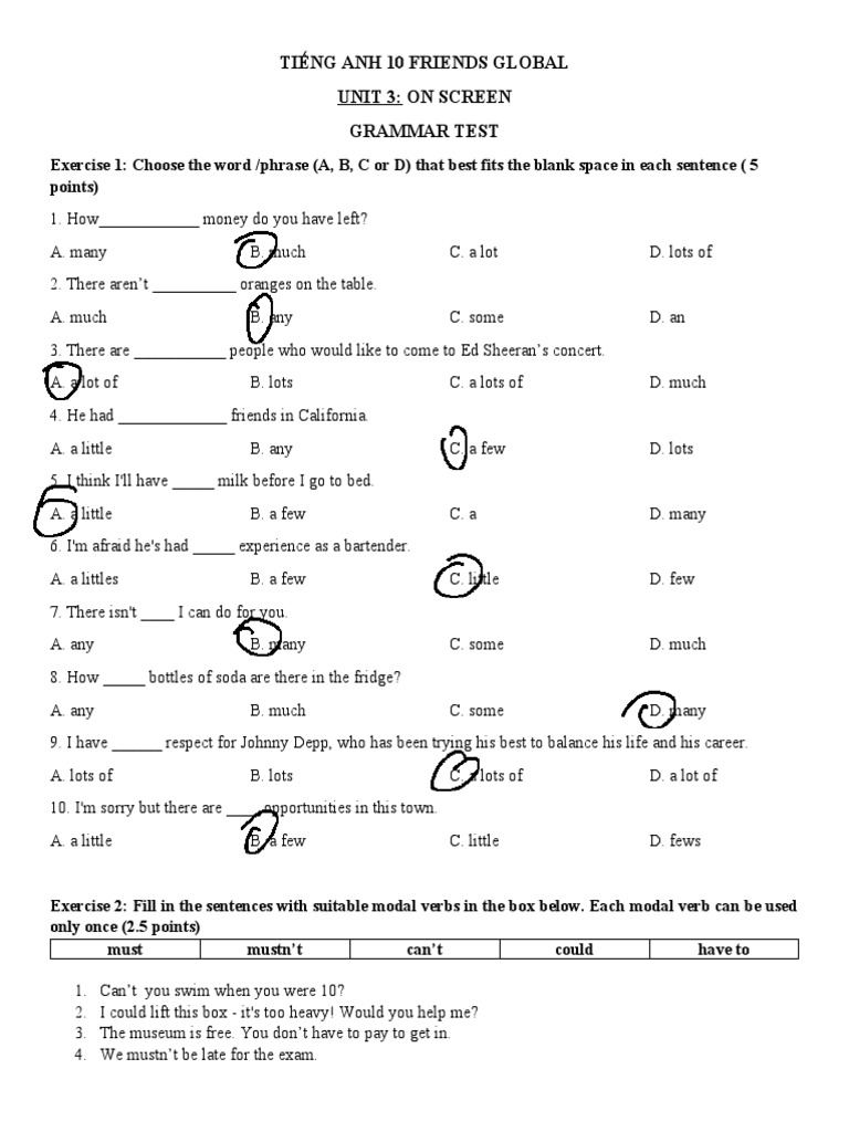 Unit 3 Grammar Test: Friends Global 10 | PDF | Human Communication ...