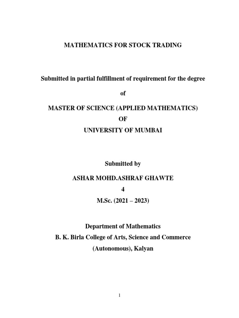 Mathematics for Stock Trading Analysis | PDF | Option (Finance) | Black ...