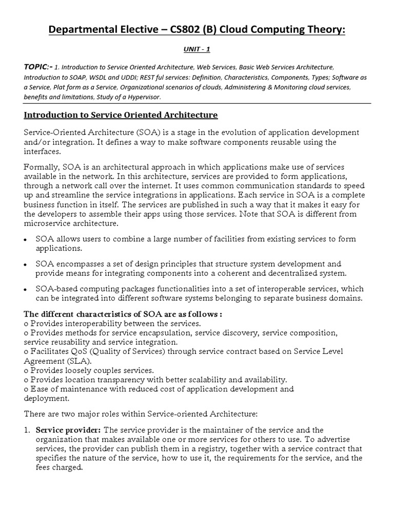 Cloud Computing Unit 1 | PDF | Web Service | Soap