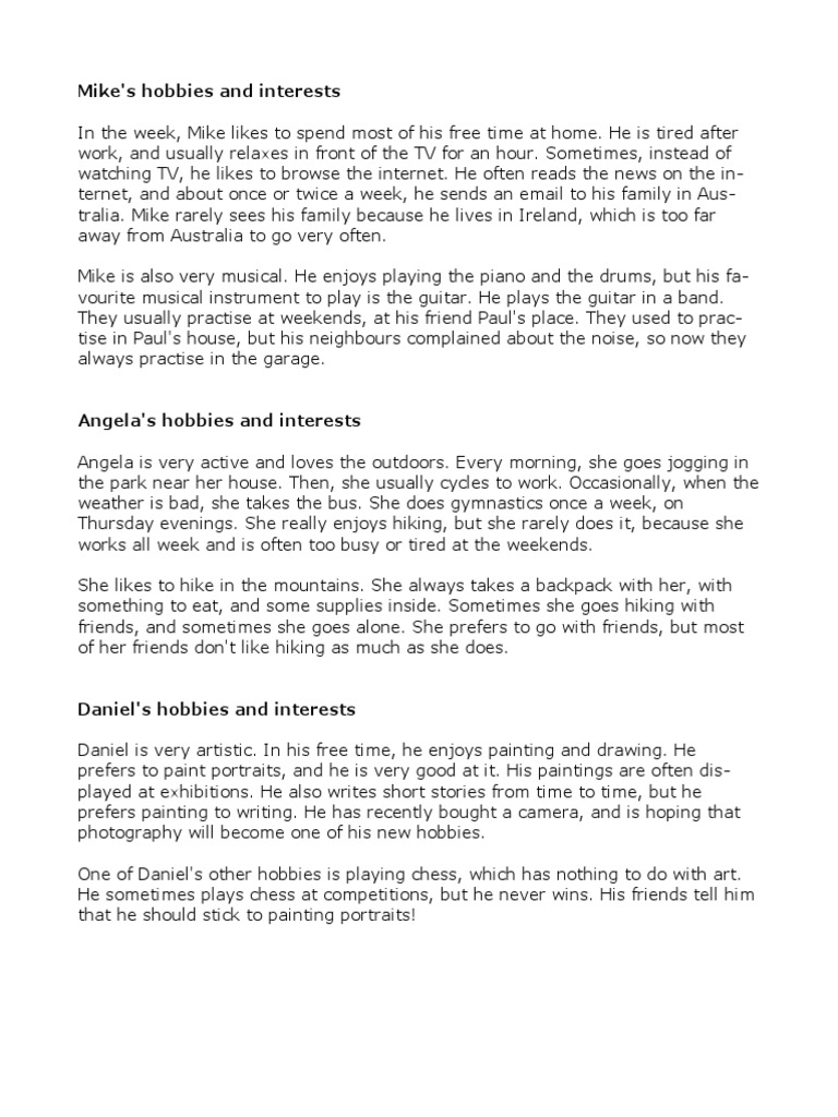 Hobbies and Interests Frequency Reading Comprehension Exercises | PDF