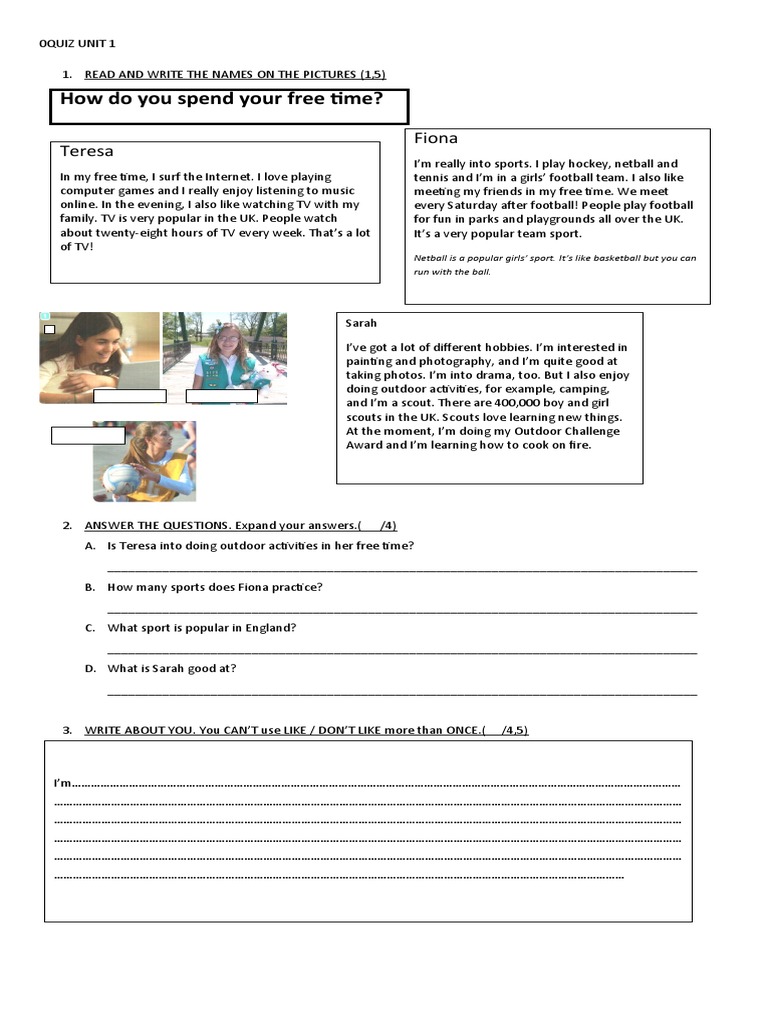 Free Time Activities | PDF