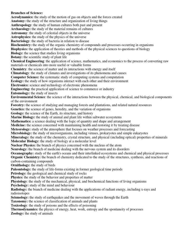 Branches of Science | PDF | Biology | Science