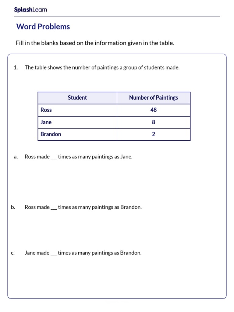 Word Problems On Multiplicative Comparison Worksheet | PDF