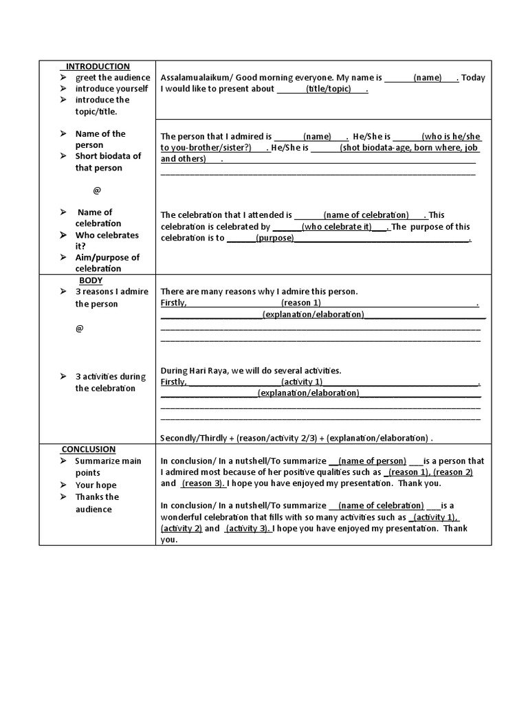 Speaking Format Sem 1 2022 | PDF
