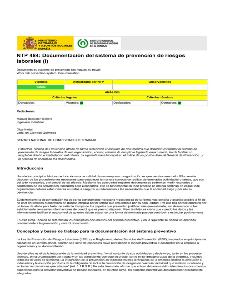 Documentación Del Sistema de Prevención de Riesgos Laborales (PRL) | PDF