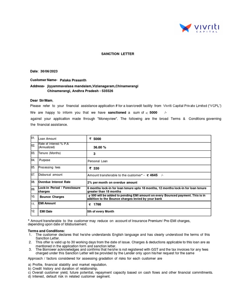 Loan Sanction-Letter With kfs345937221866371454 | PDF | Interest | Loans