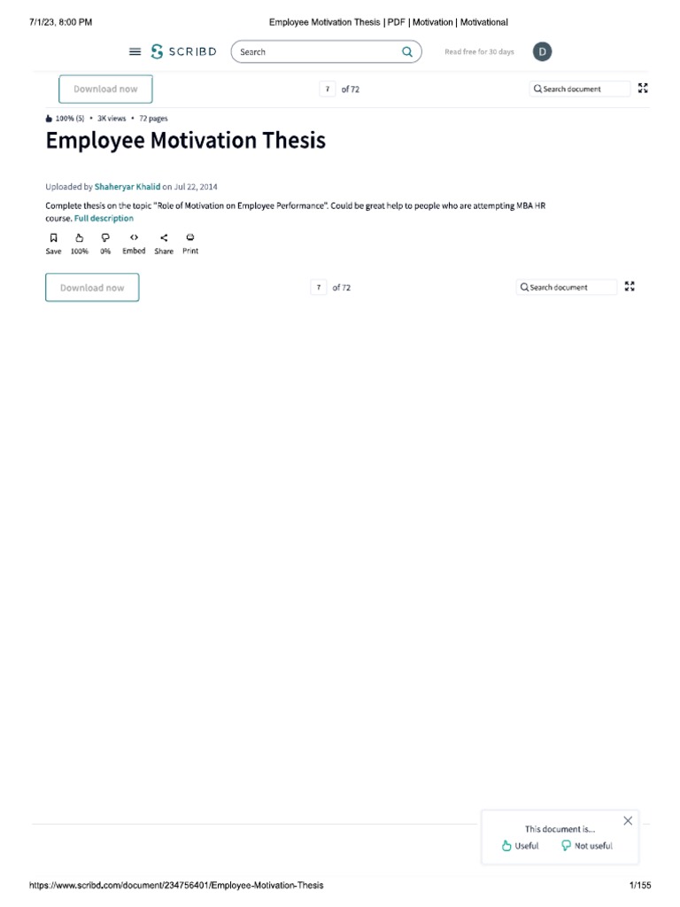 Employee Motivation Thesis - PDF - Motivation - Motivational | PDF