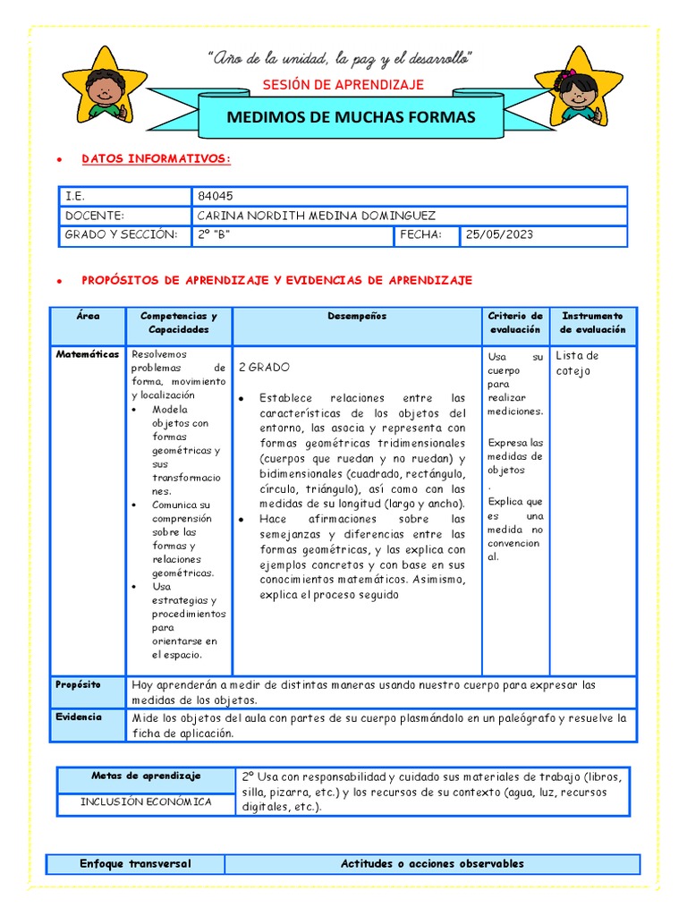 2º E4 Sesion D4 Mat Medimos de Muchas Formas | PDF | Evaluación ...
