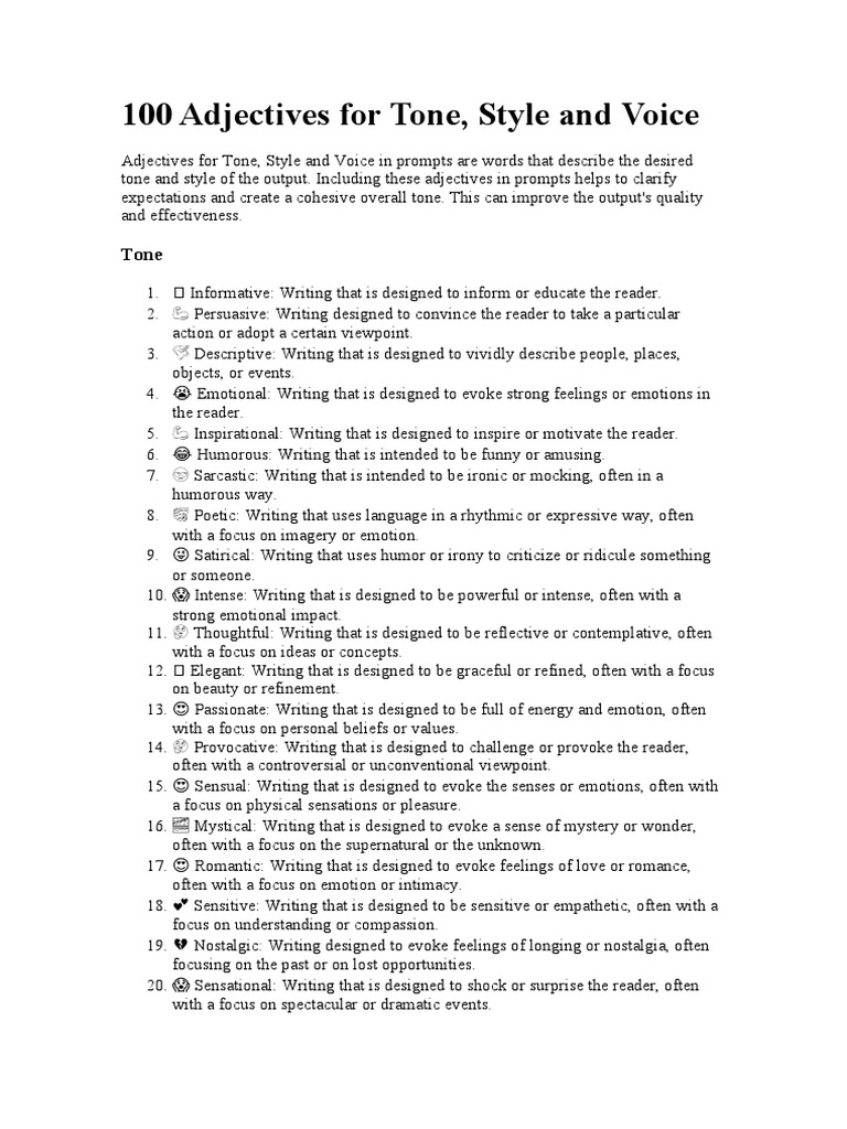 Adjectives for Tone and Style | PDF | Nostalgia | Emotions