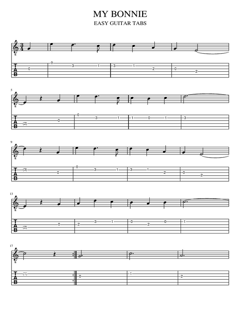 Easy Guitar Tabs for My Bonnie | PDF | Musical Compositions | Musical ...