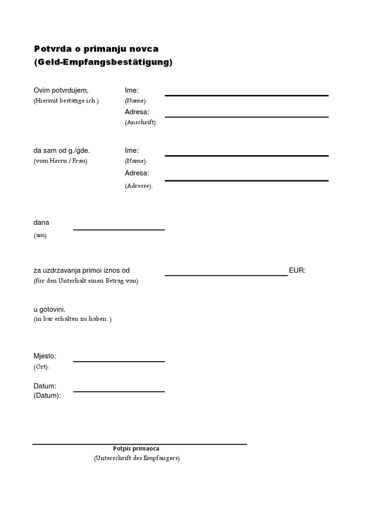 Empfangsbestätigung Unterhalt | PDF