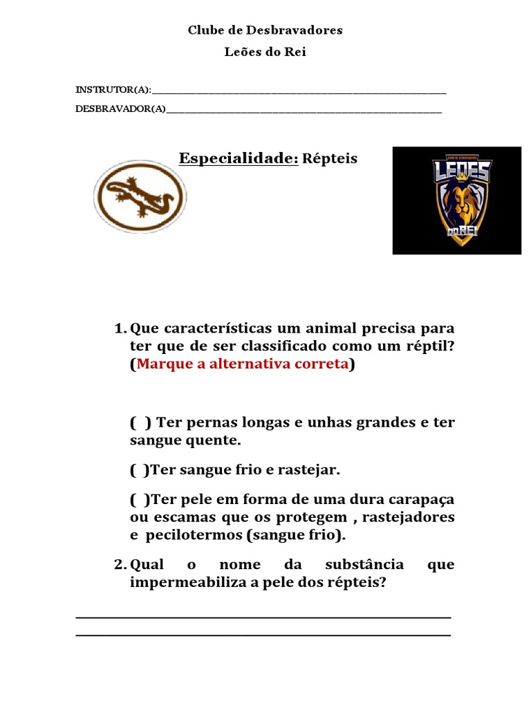 Especialidade de Repteis HHBHB | PDF | Réptil | Serpente