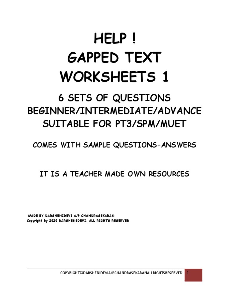 Help! Gapped Text Module Cefr 2021 Worksheets For Pt3spmmuet | PDF ...