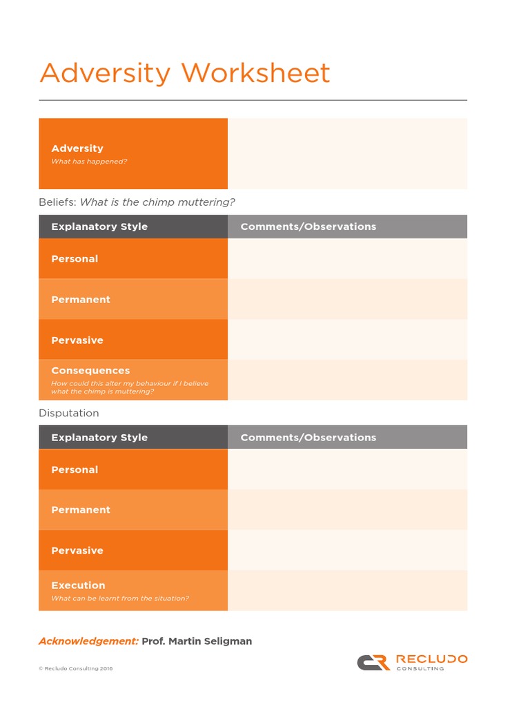 Recludo Adversity Worksheet | PDF