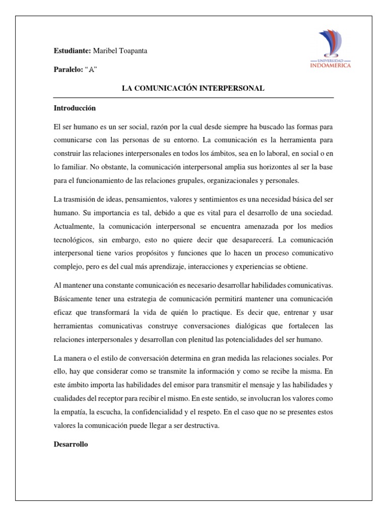 Tarea 1 - Maribel Toapanta - Comunicación Interpersonal | PDF ...