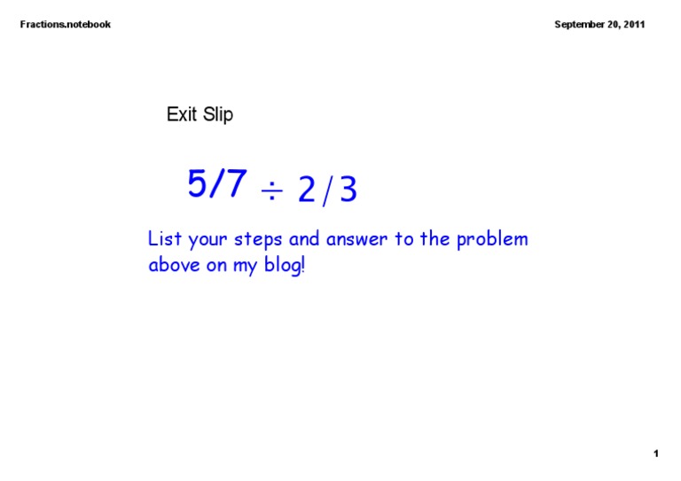 Dividing Fraction Exit Slip | PDF