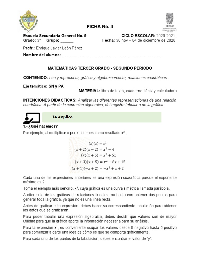 3° Ficha No. 4 - 30 Nov-4 Dic 20 | PDF | Ecuaciones | Fórmula