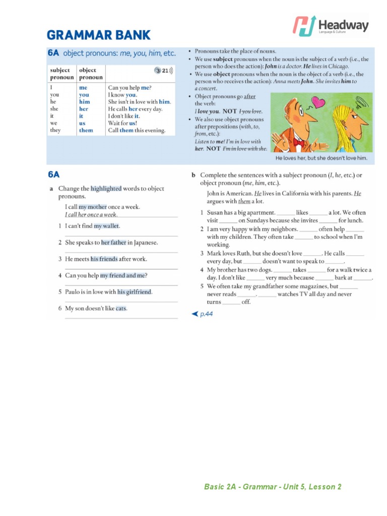 Grammar Bank - 6A - Object Pronouns | PDF