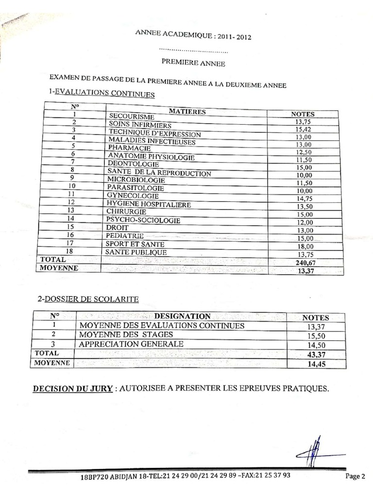 Relevé de Note | PDF
