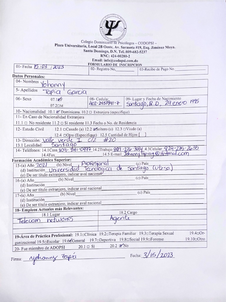 Formulario Codopsi | PDF