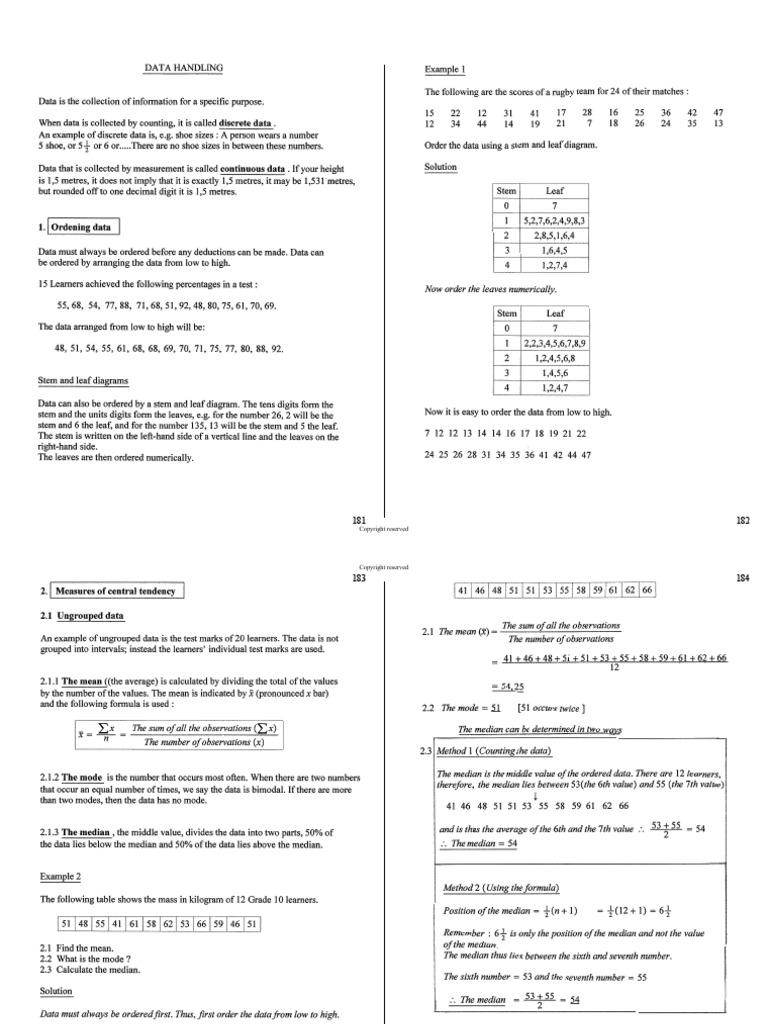 Maths Study Guides GR10 | PDF