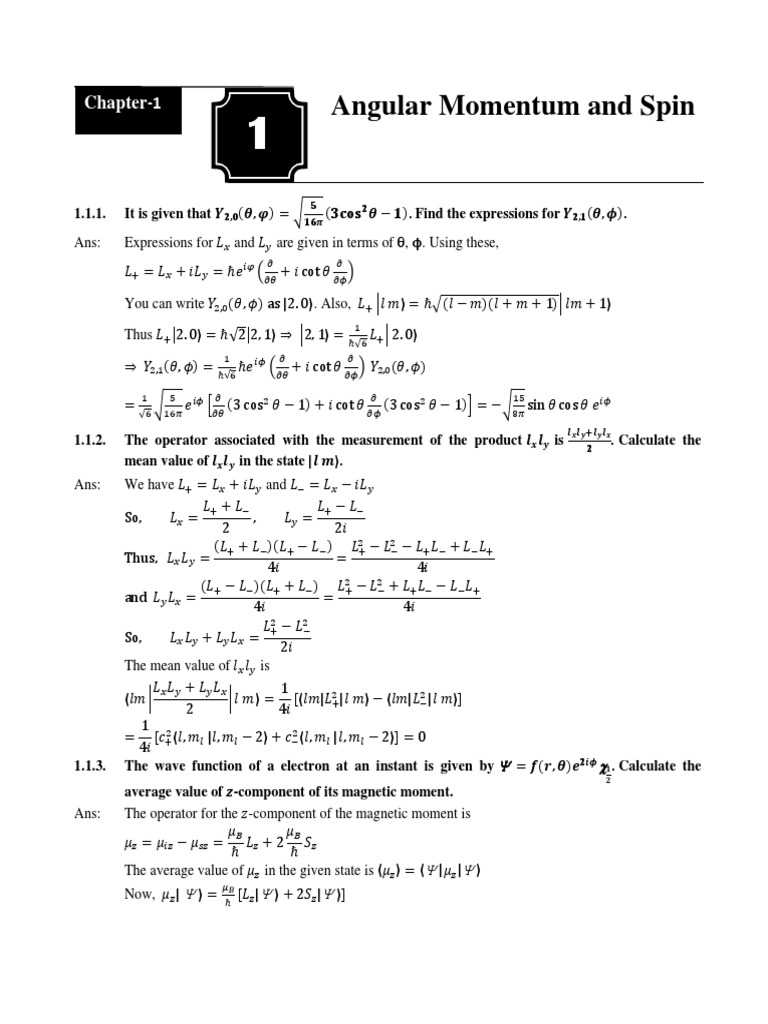 Ch-1-Angular Momentum and Spin | PDF | Spin (Physics) | Hamiltonian (Quantum Mechanics)