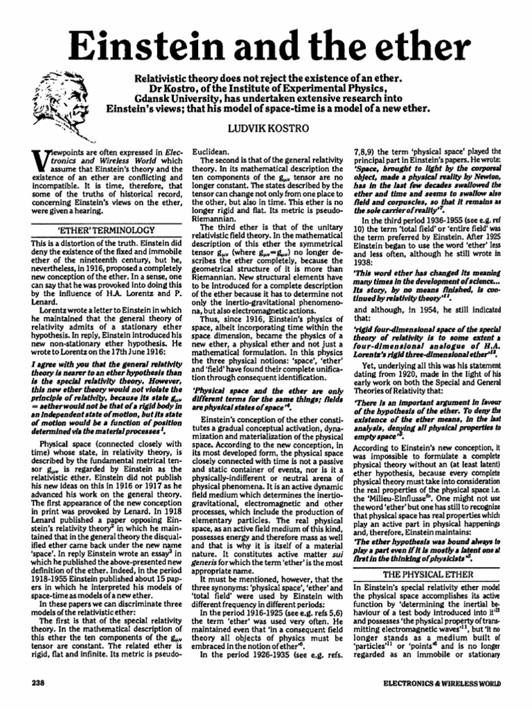 Einstein and The Ether (Ludvik Kostro) | PDF | Luminiferous Aether ...