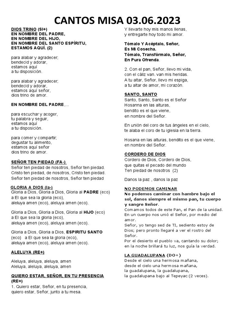 Cantos Misa Sabado 03.06.23 | PDF | Misa (liturgia) | Creencia religiosa y doctrina