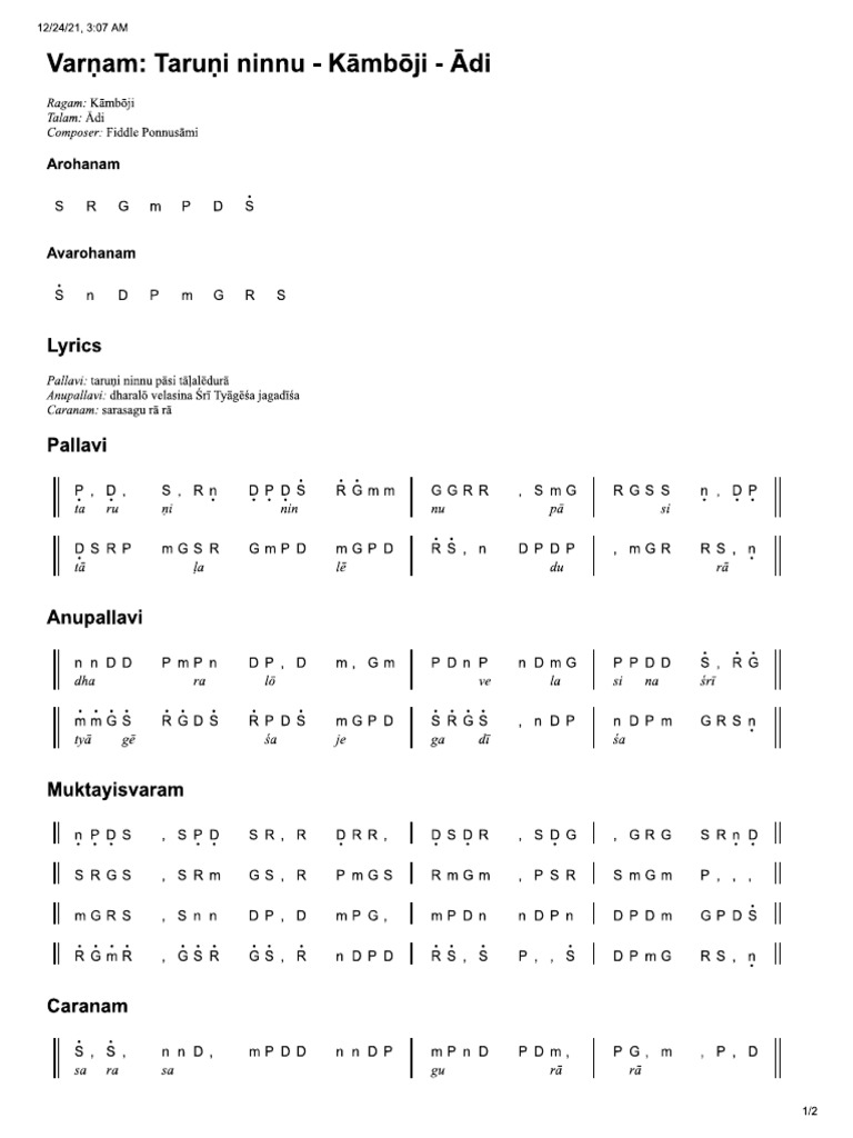 Kamboji Varnam | PDF