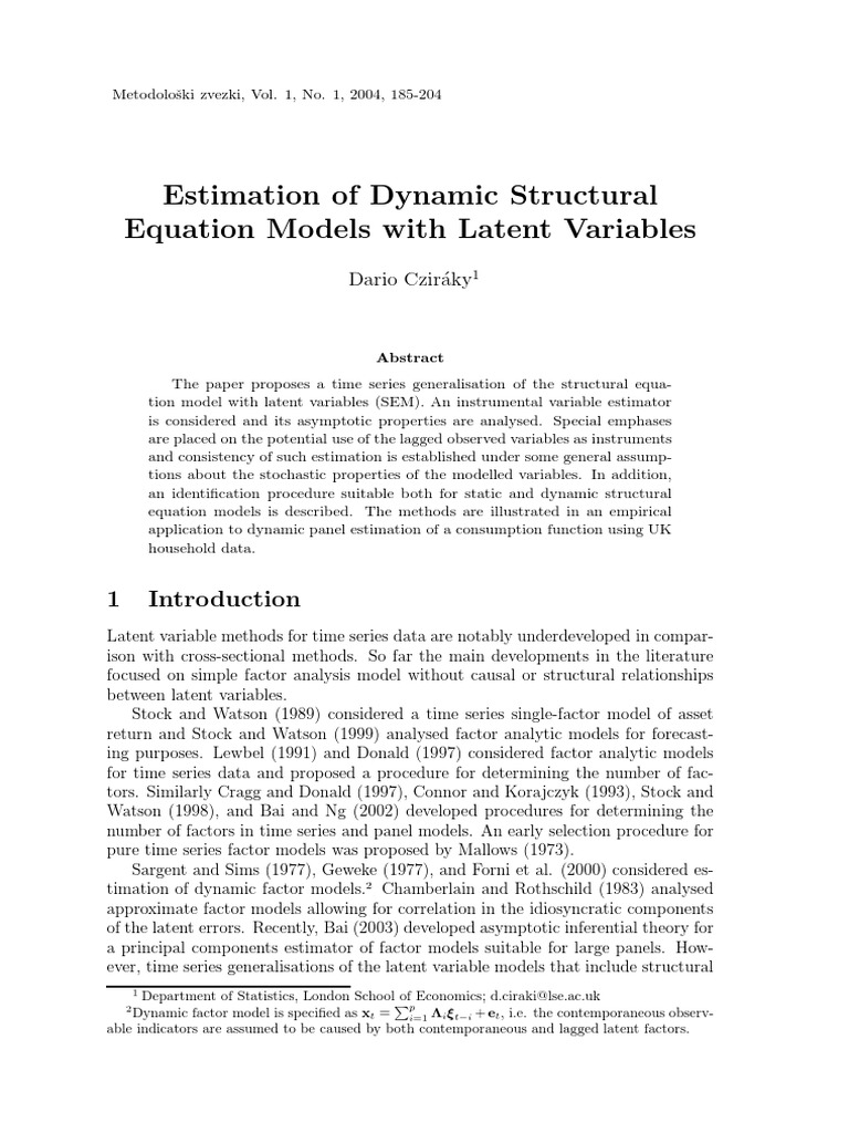 Estimation Of Dynamic Structural Equation Models With Latent Variables