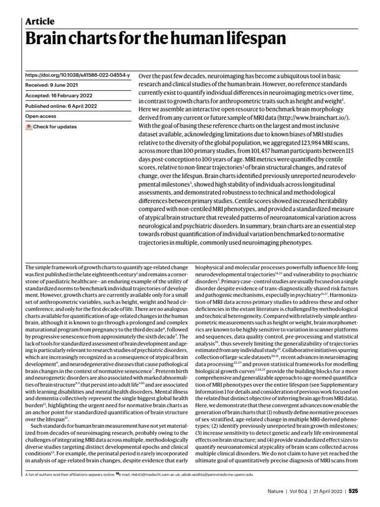 Brain Charts For Human Lifespan | PDF | Mental Disorder | Cerebral Cortex