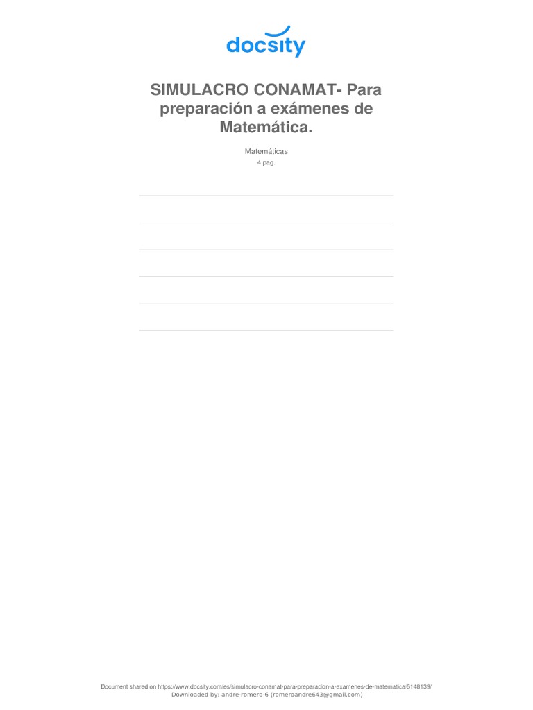 Docsity Simulacro Conamat para Preparacion A Examenes de Matematica | PDF | Matemáticas ...