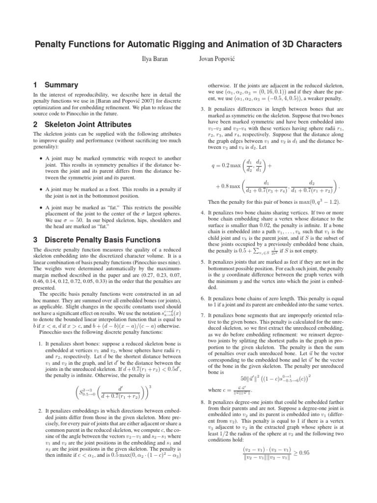 Penalty Functions for 3D Character Rigging | PDF | Vertex (Graph Theory ...